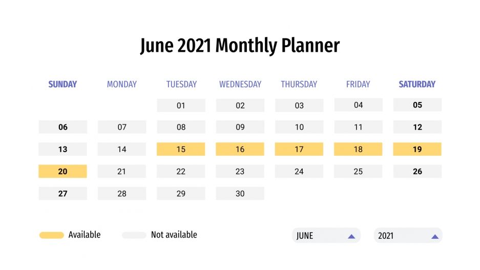 June 2021 Monthly Planner Infographics for Google Slides & PPT