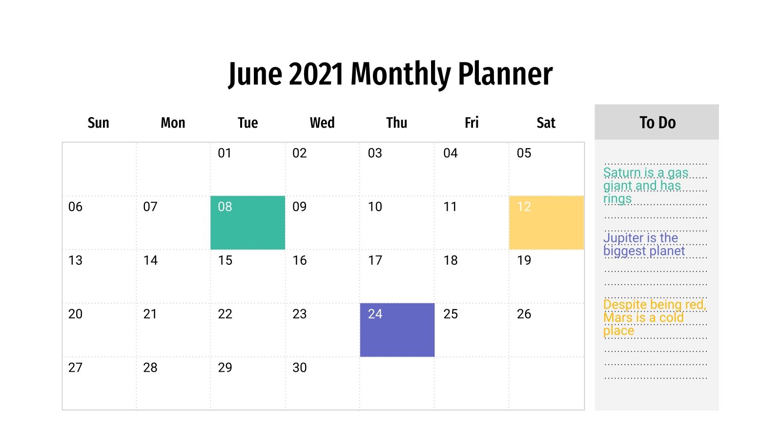 June 2021 Monthly Planner Infographics for Google Slides & PPT