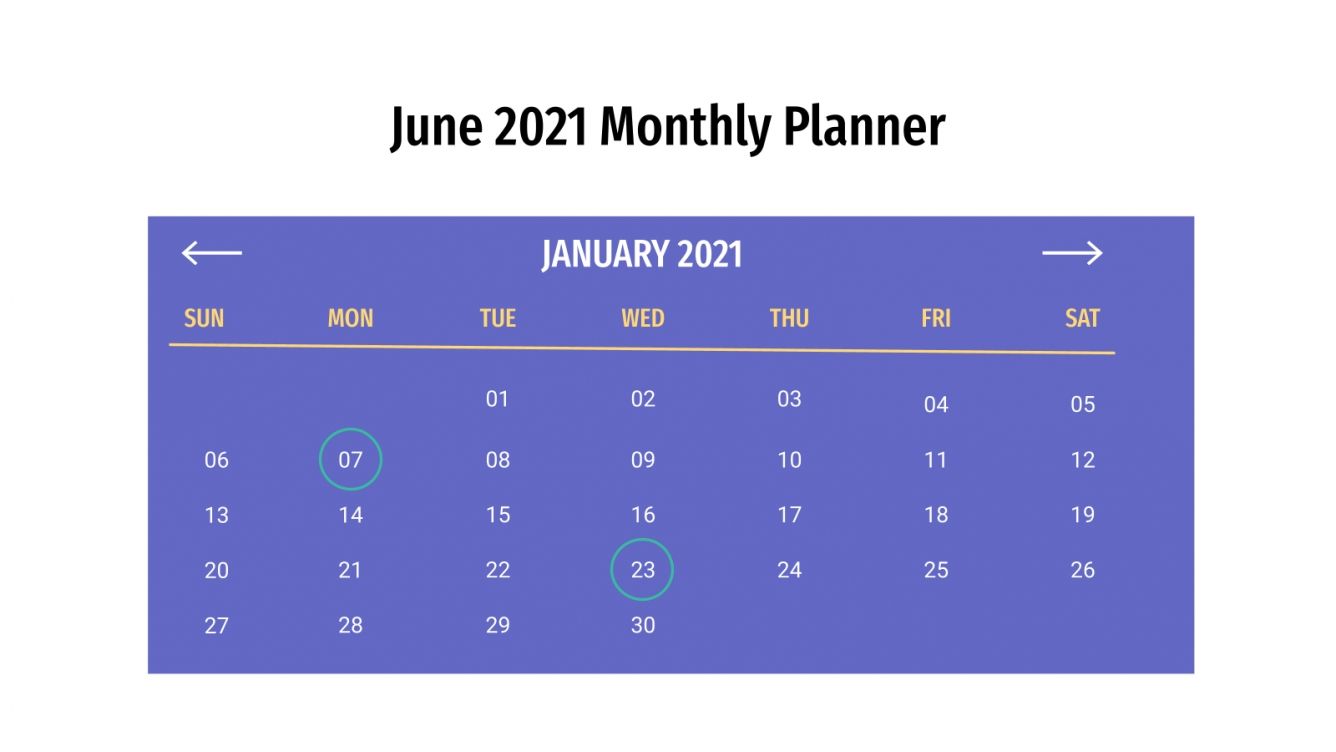 June 2021 Monthly Planner Infographics for Google Slides & PPT