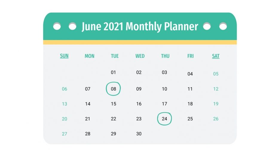 June 2021 Monthly Planner Infographics for Google Slides & PPT