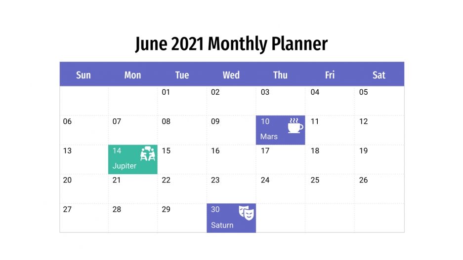 June 2021 Monthly Planner Infographics for Google Slides & PPT