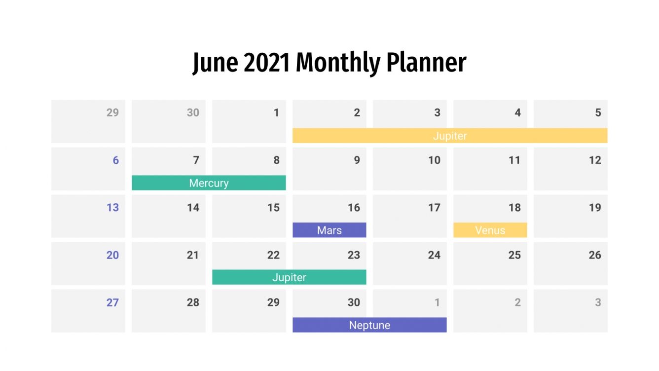 June 2021 Monthly Planner Infographics for Google Slides & PPT