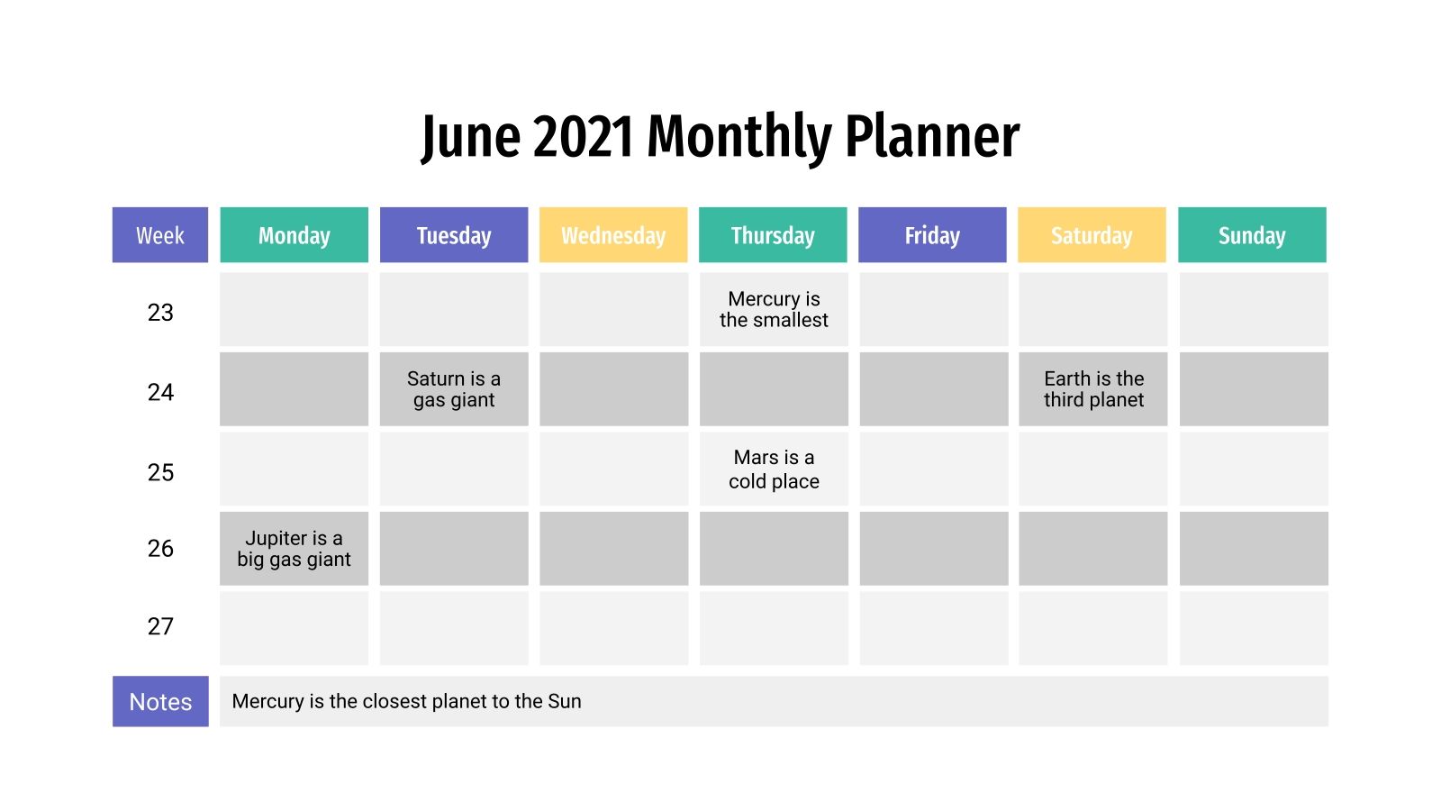 June 2021 Monthly Planner Infographics for Google Slides & PPT