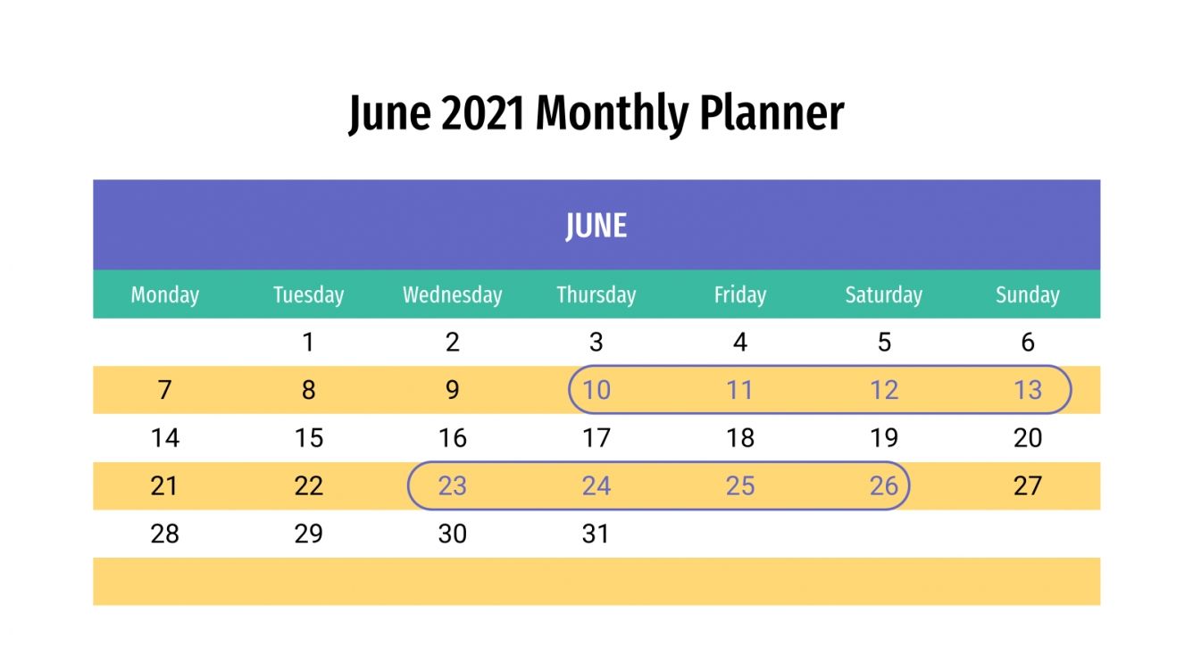 June 2021 Monthly Planner Infographics for Google Slides & PPT