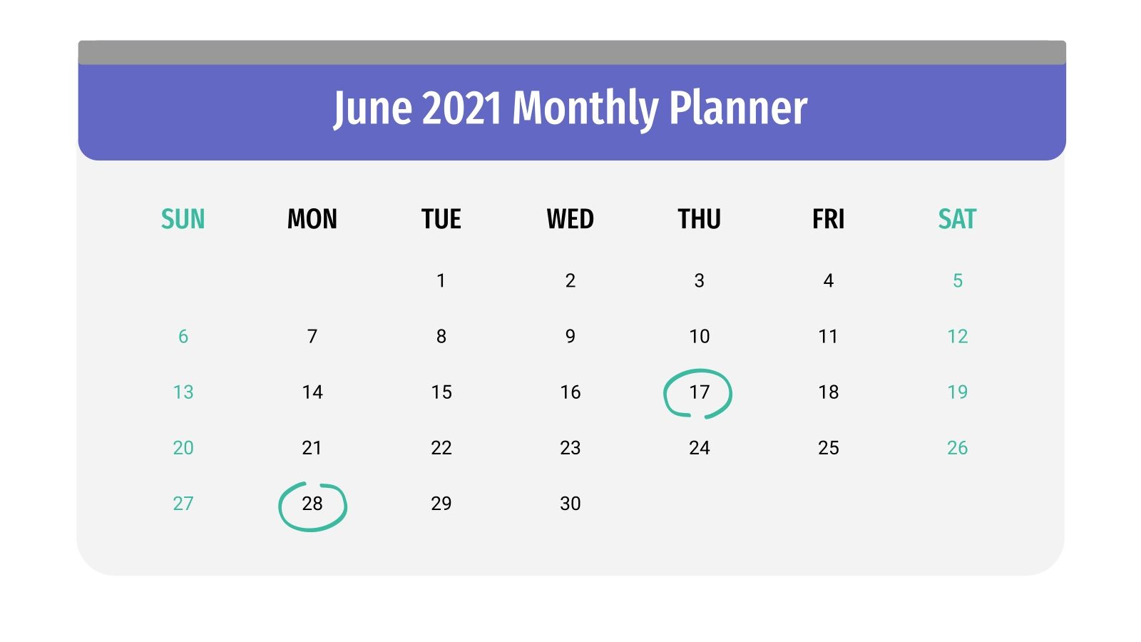 June 2021 Monthly Planner Infographics for Google Slides & PPT