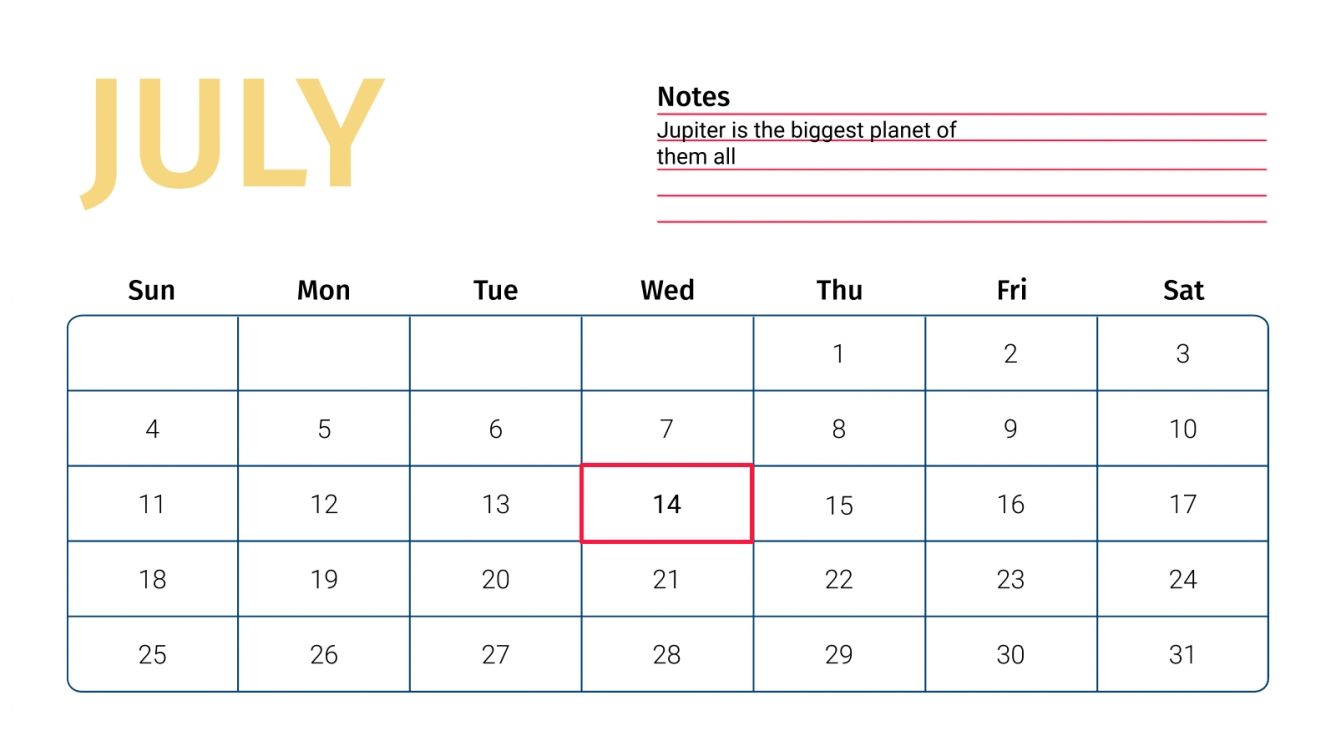 Calendarios infográficos de julio 2021 | Tema Google Slides y PPT