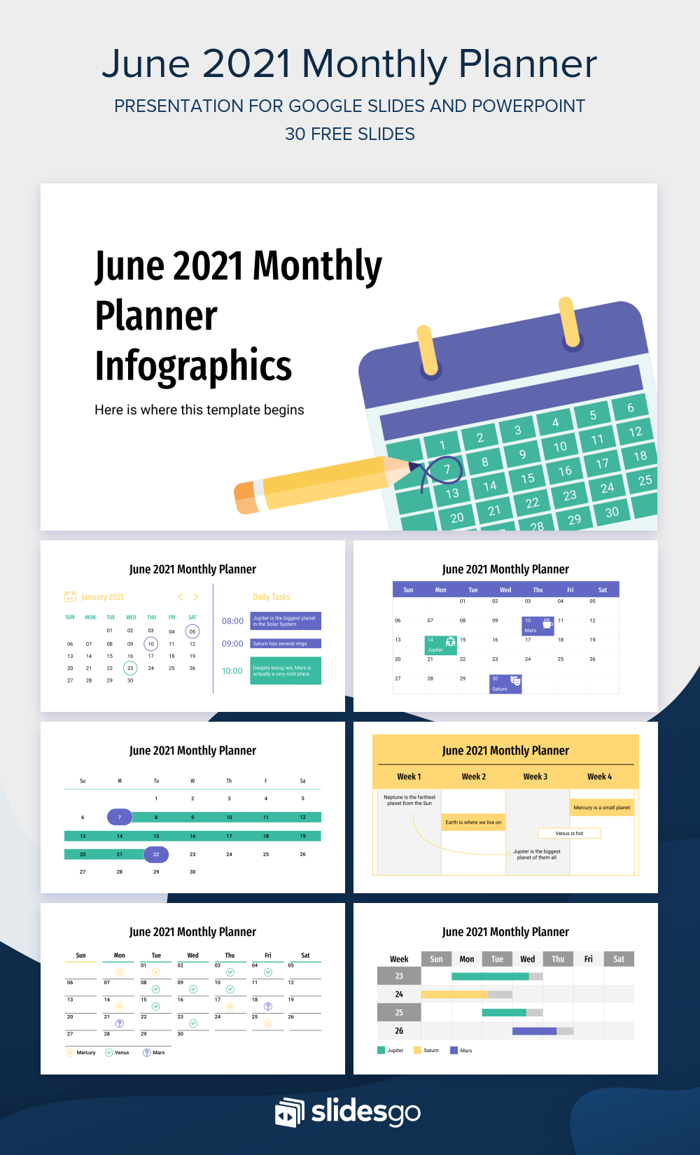 June 2021 Monthly Planner Infographics for Google Slides & PPT