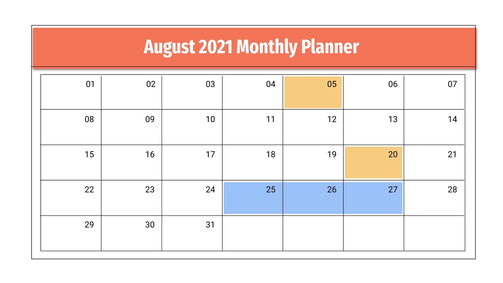 August 2021 Planner Infographics for Google Slides & PPT