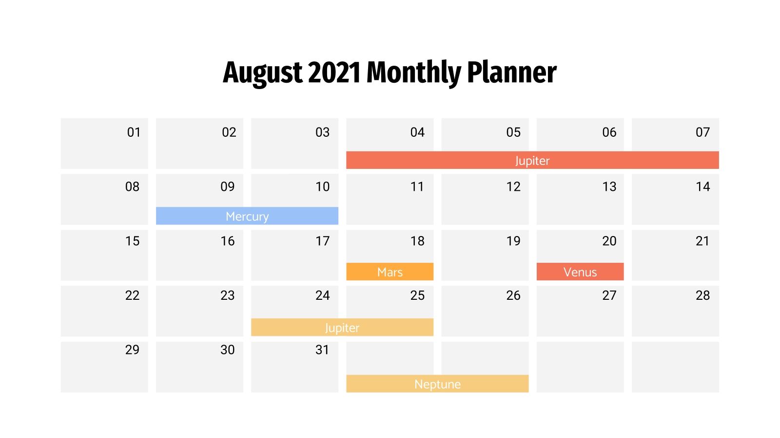 August 2021 Planner Infographics for Google Slides & PPT