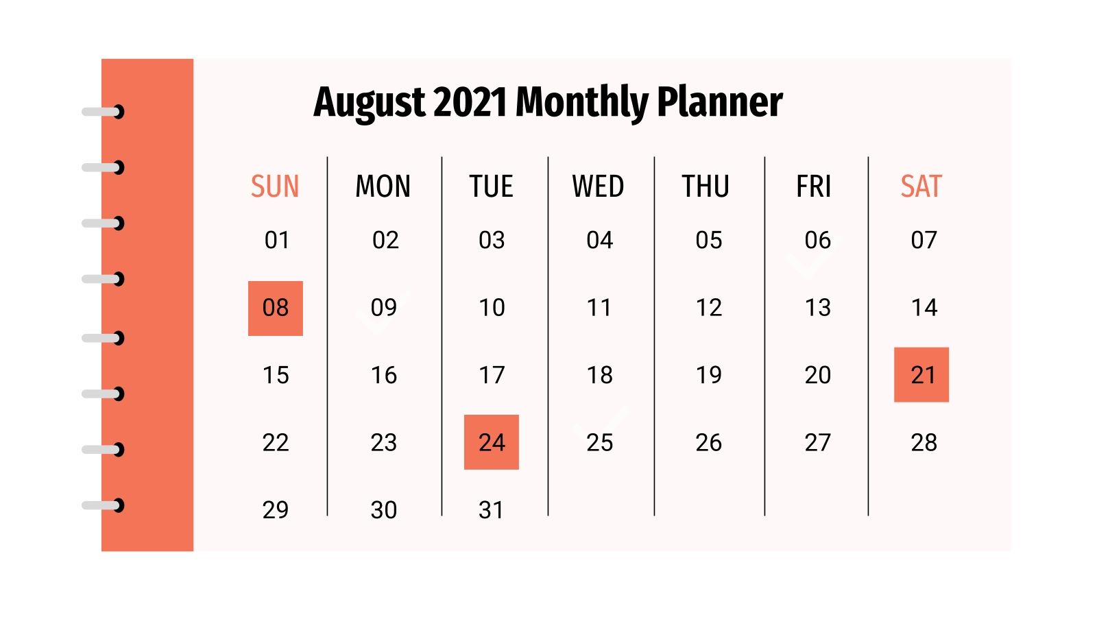 August 2021 Planner Infographics for Google Slides & PPT