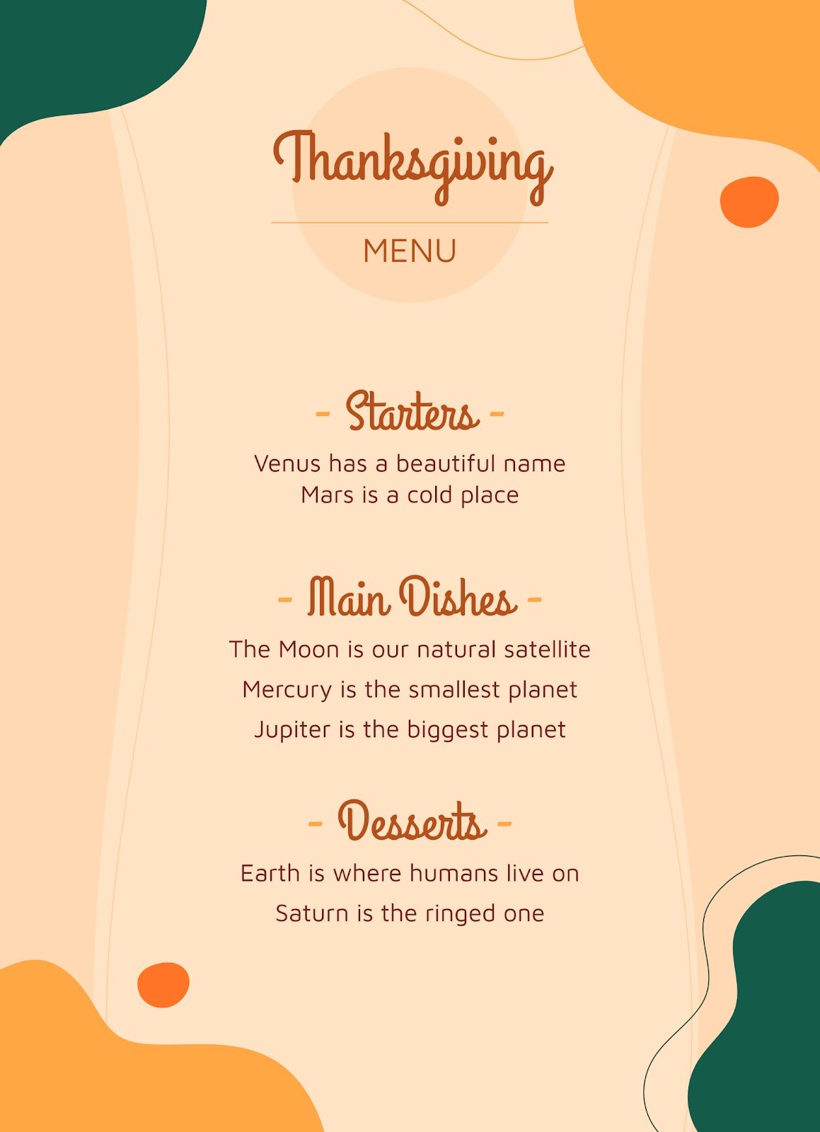 Thanksgiving Menu A4 Google Slides & PowerPoint template