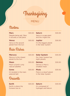 Thanksgiving Menu A4 Google Slides & PowerPoint template