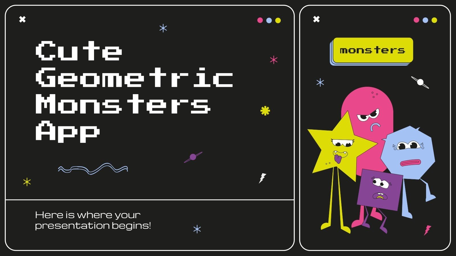 Cute Geometric Monsters App | Google Slides and PPT template