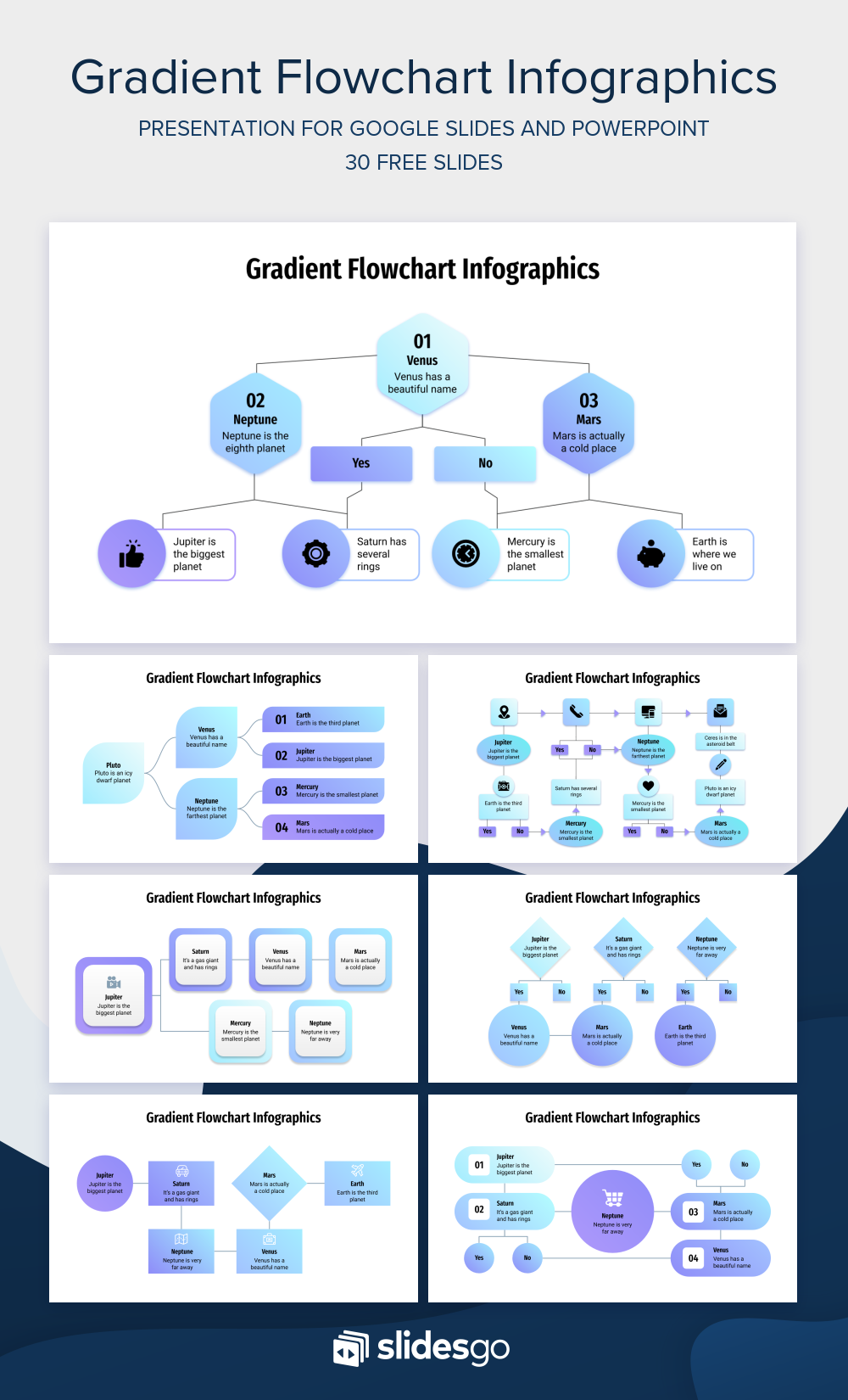 Free Gradient Flowcharts Infographics for Google Slides & PPT