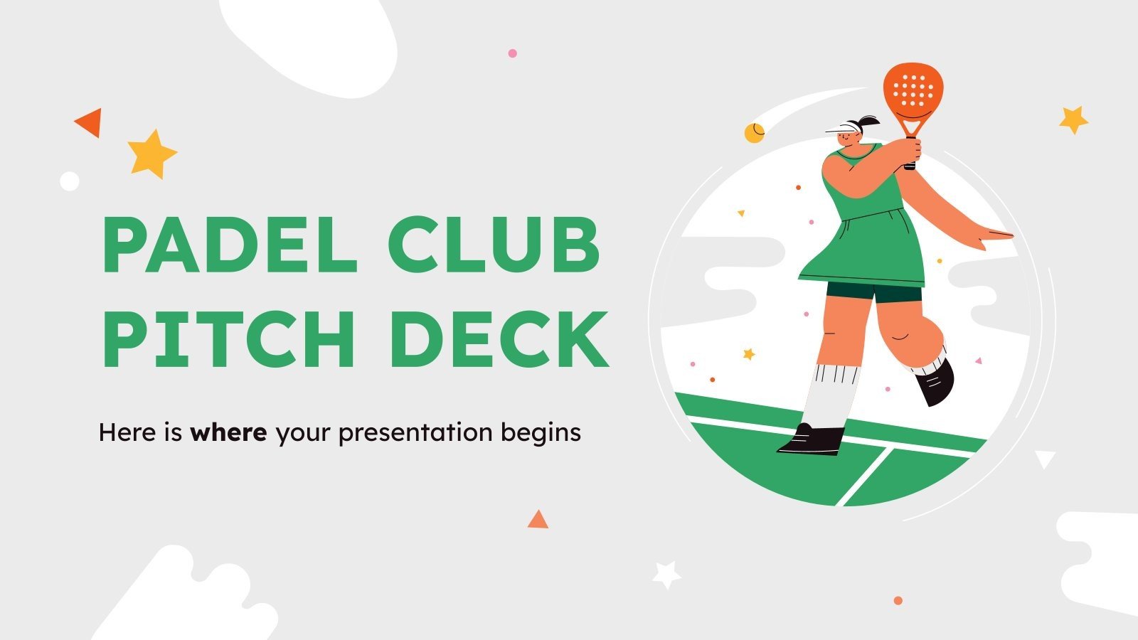 Pitch deck pour un club de padel | Google Slides et PPT
