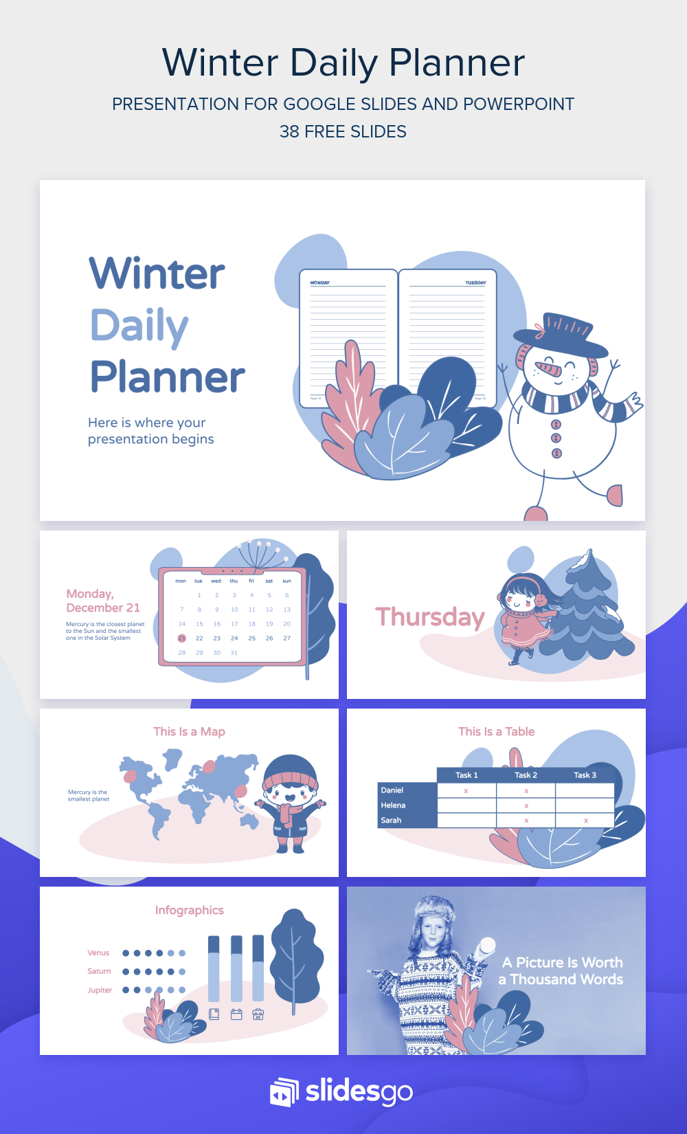 Winter Daily Planner Google Slides theme and PowerPoint template