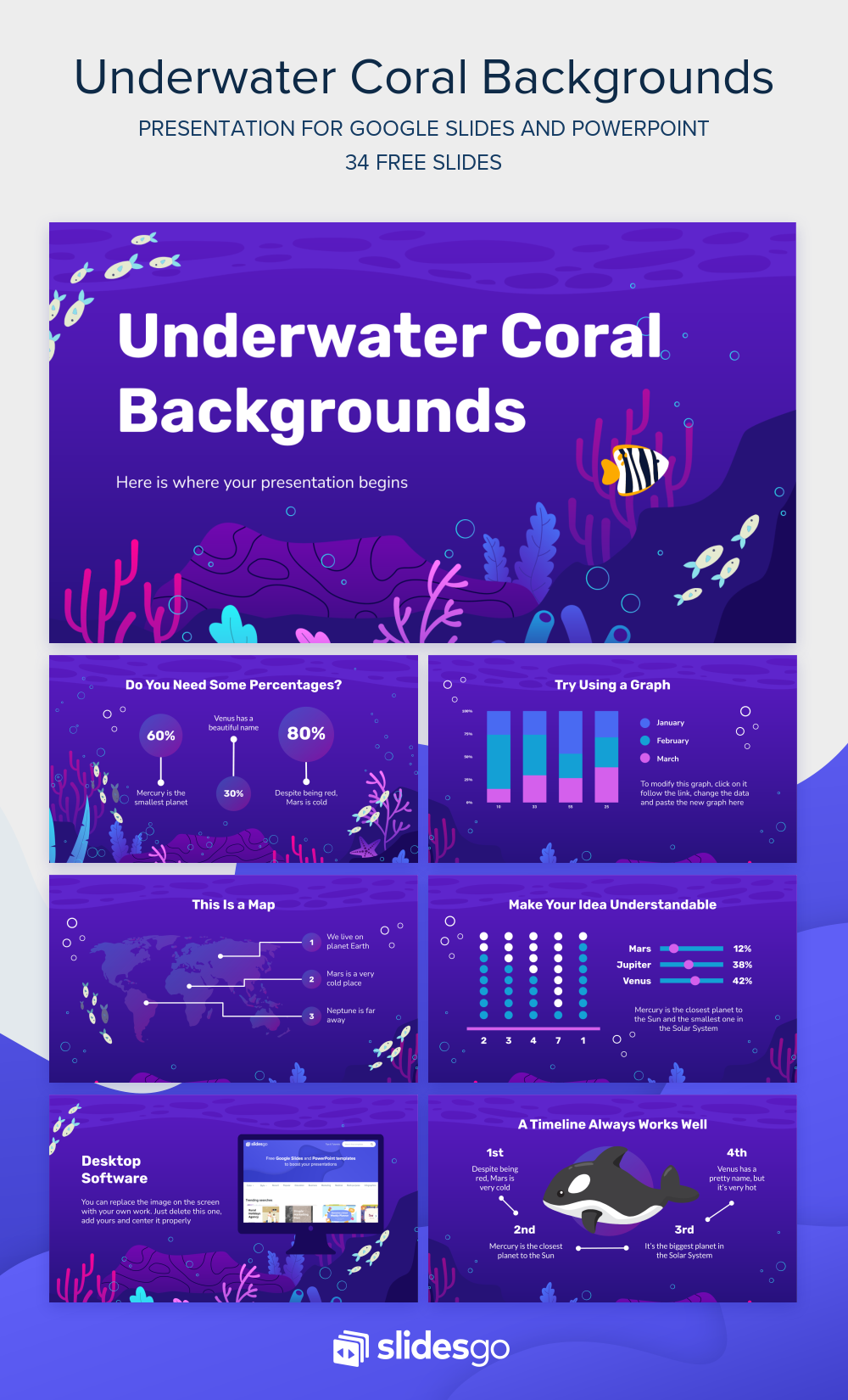 Underwater Coral Backgrounds Google Slides & PPT template