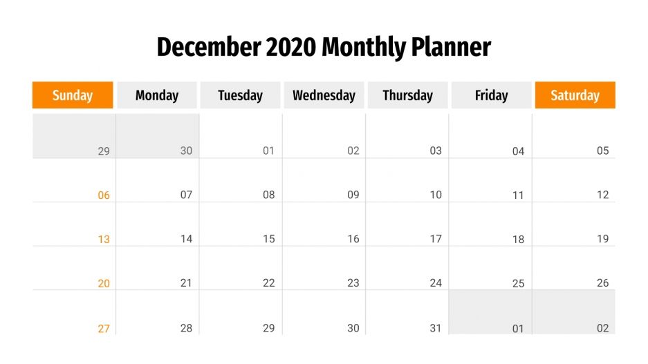 December Monthly Planner Infographics for Google Slides & PPT