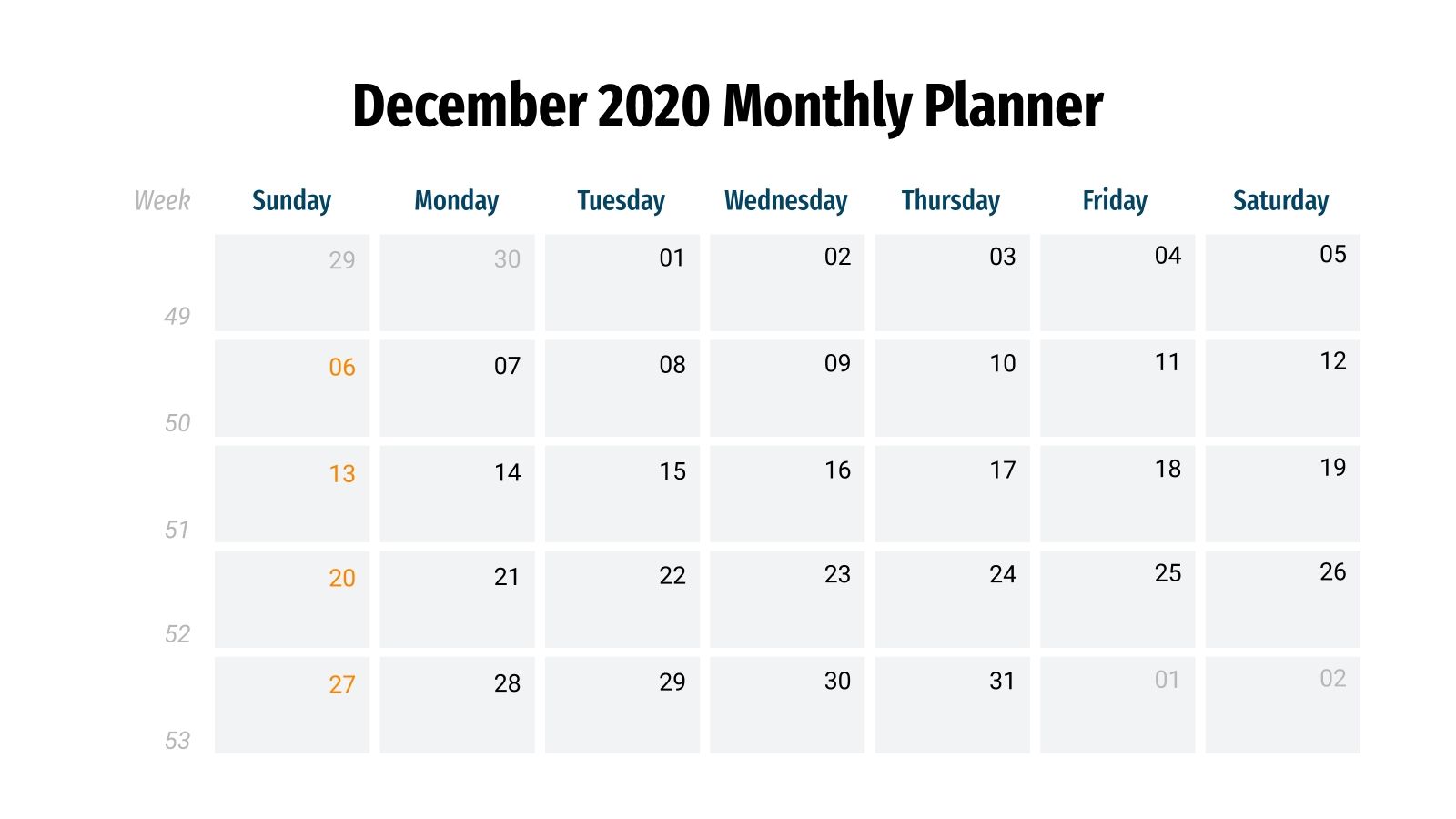 December Monthly Planner Infographics for Google Slides & PPT