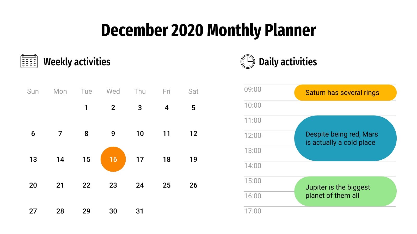 December Monthly Planner Infographics for Google Slides & PPT