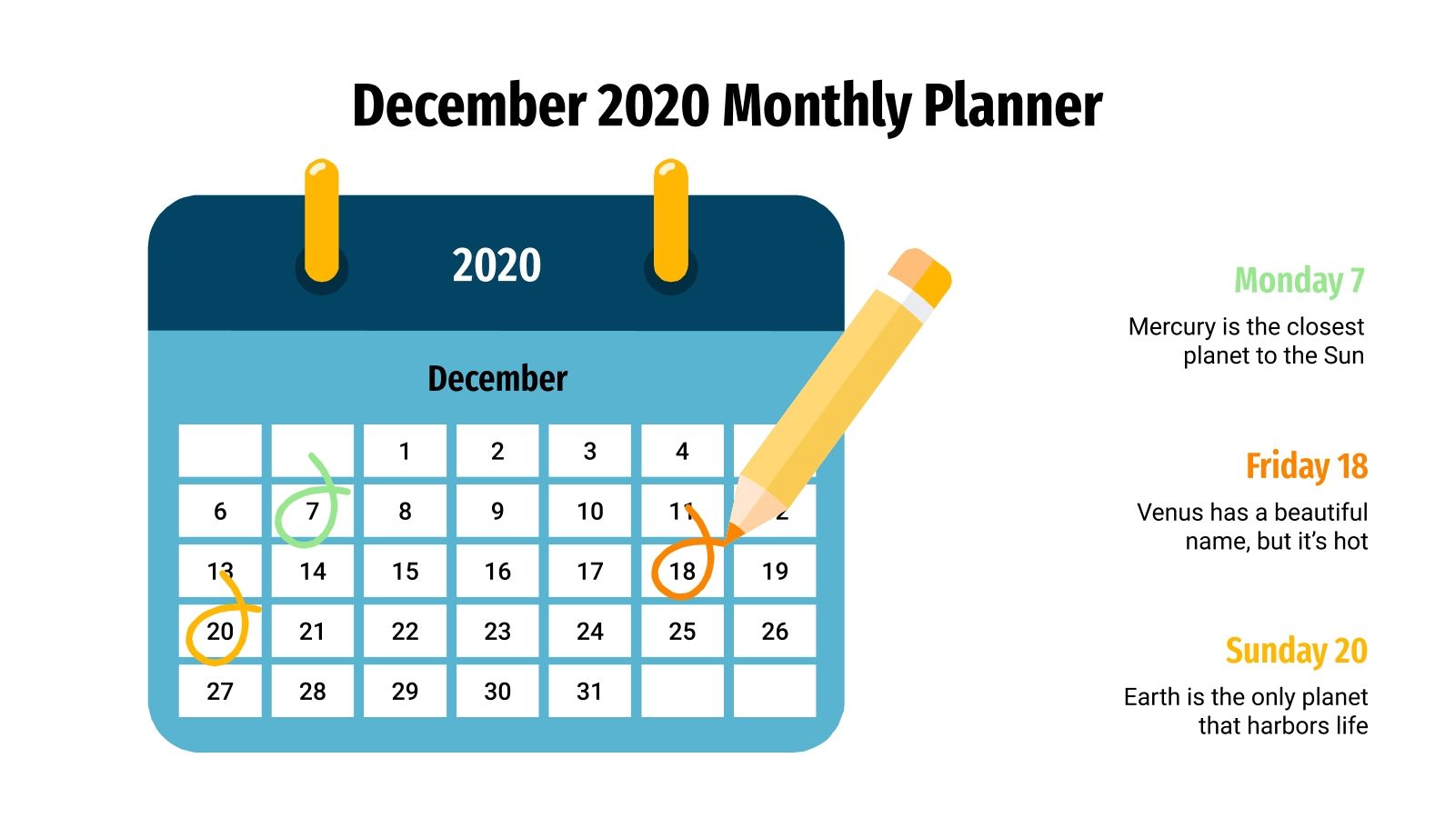 December Monthly Planner Infographics for Google Slides & PPT