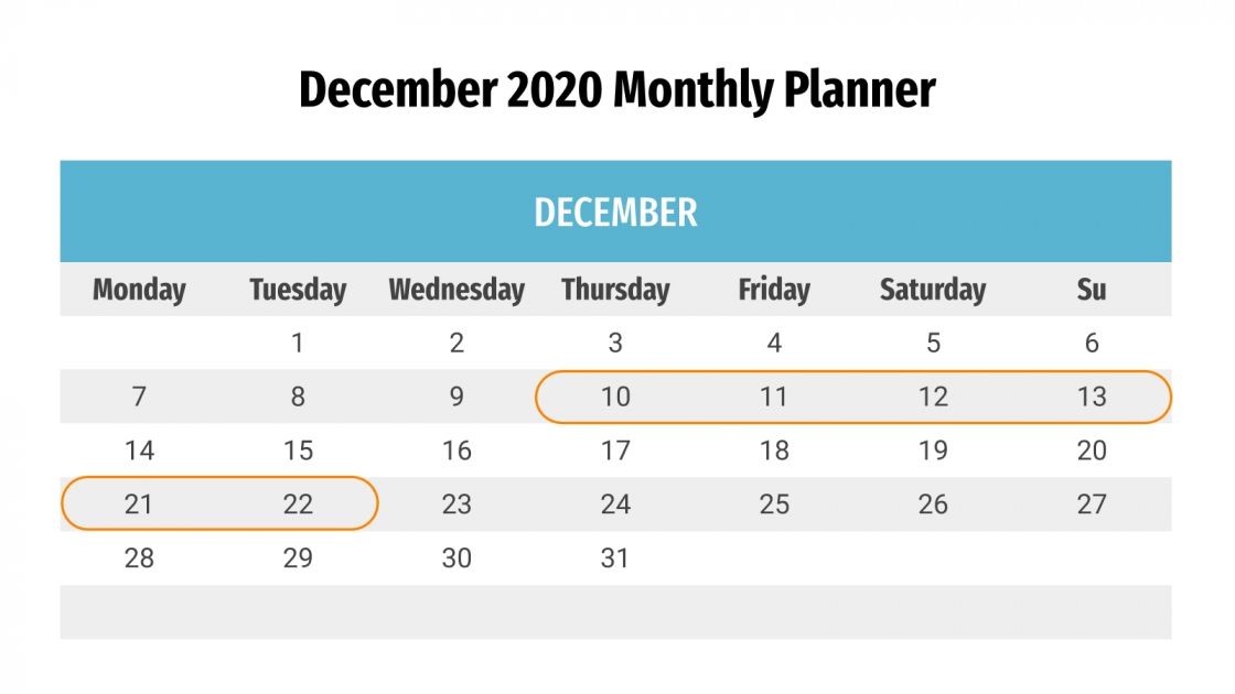 December Monthly Planner Infographics for Google Slides & PPT