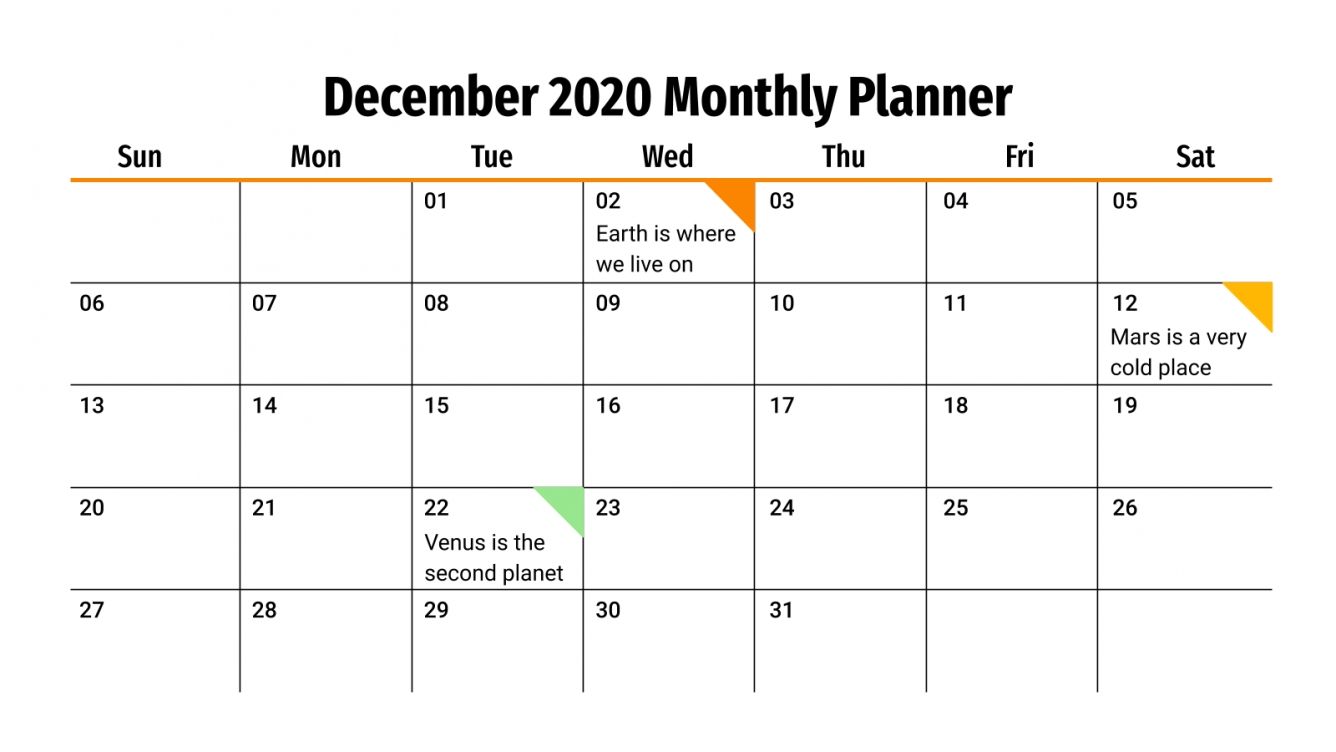 Infográficos de agenda de dezembro | Tema do Google Slides e PPT