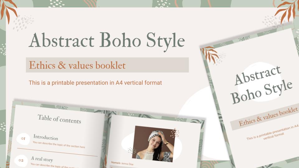 Abstract Boho Ethics & Values Booklet | Google Slides & PPT