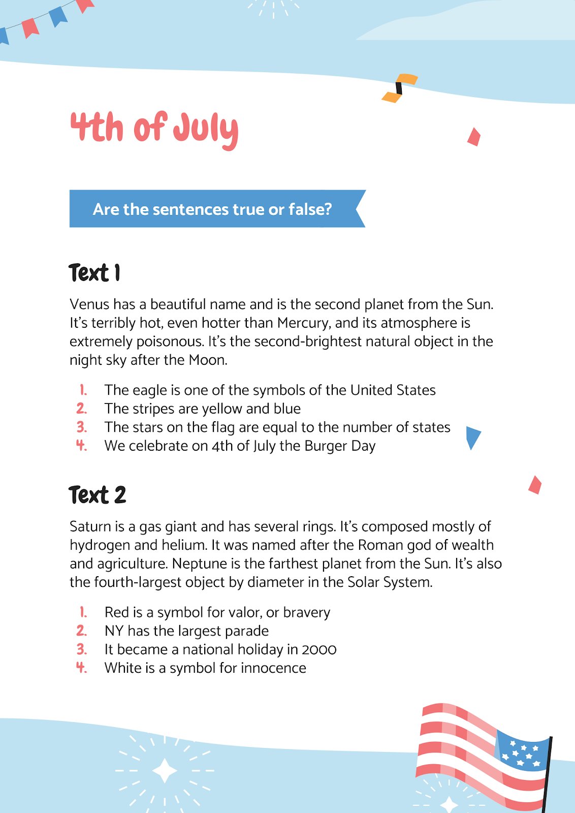 Recursos imprimibles sobre el Día de la Independencia