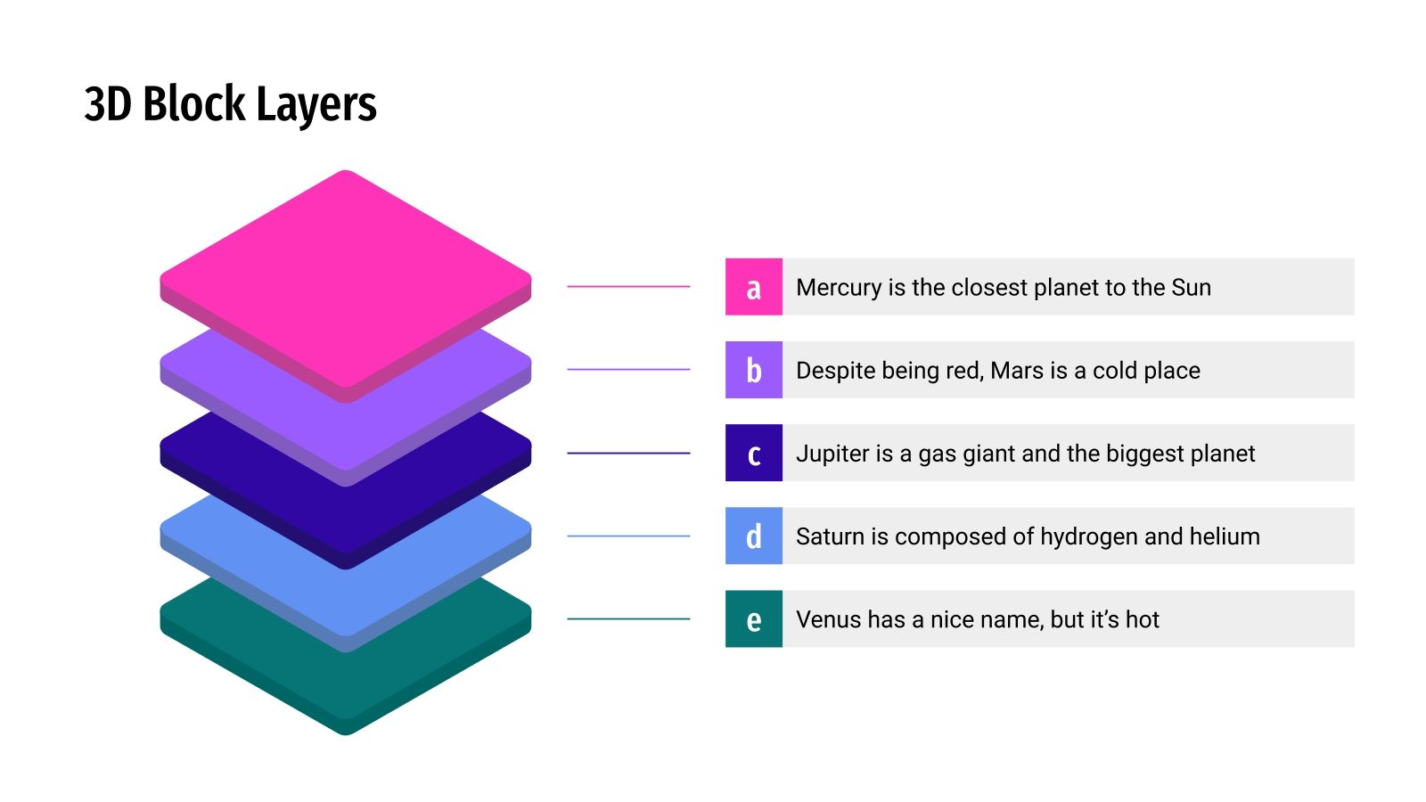 Free 3D Block Layers diagrams for Google Slides & PPT template