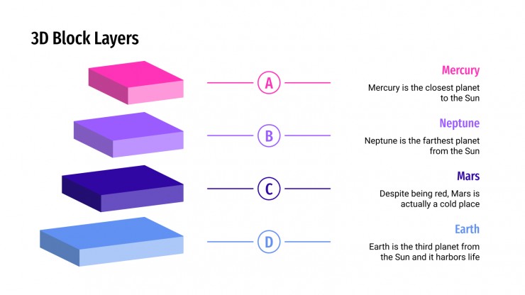 Free 3D Block Layers diagrams for Google Slides & PPT template