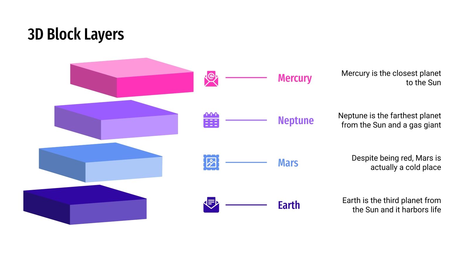 Free 3D Block Layers diagrams for Google Slides & PPT template