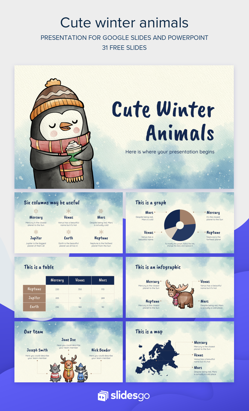 Cute Winter Animals | Google Slides & PPT theme