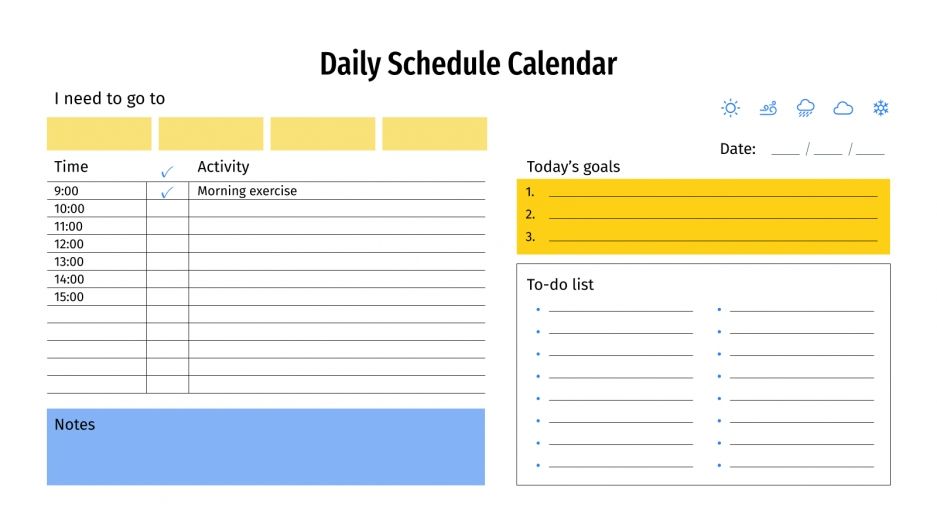 Daily Schedule Calendar for Google Slides and PowerPoint