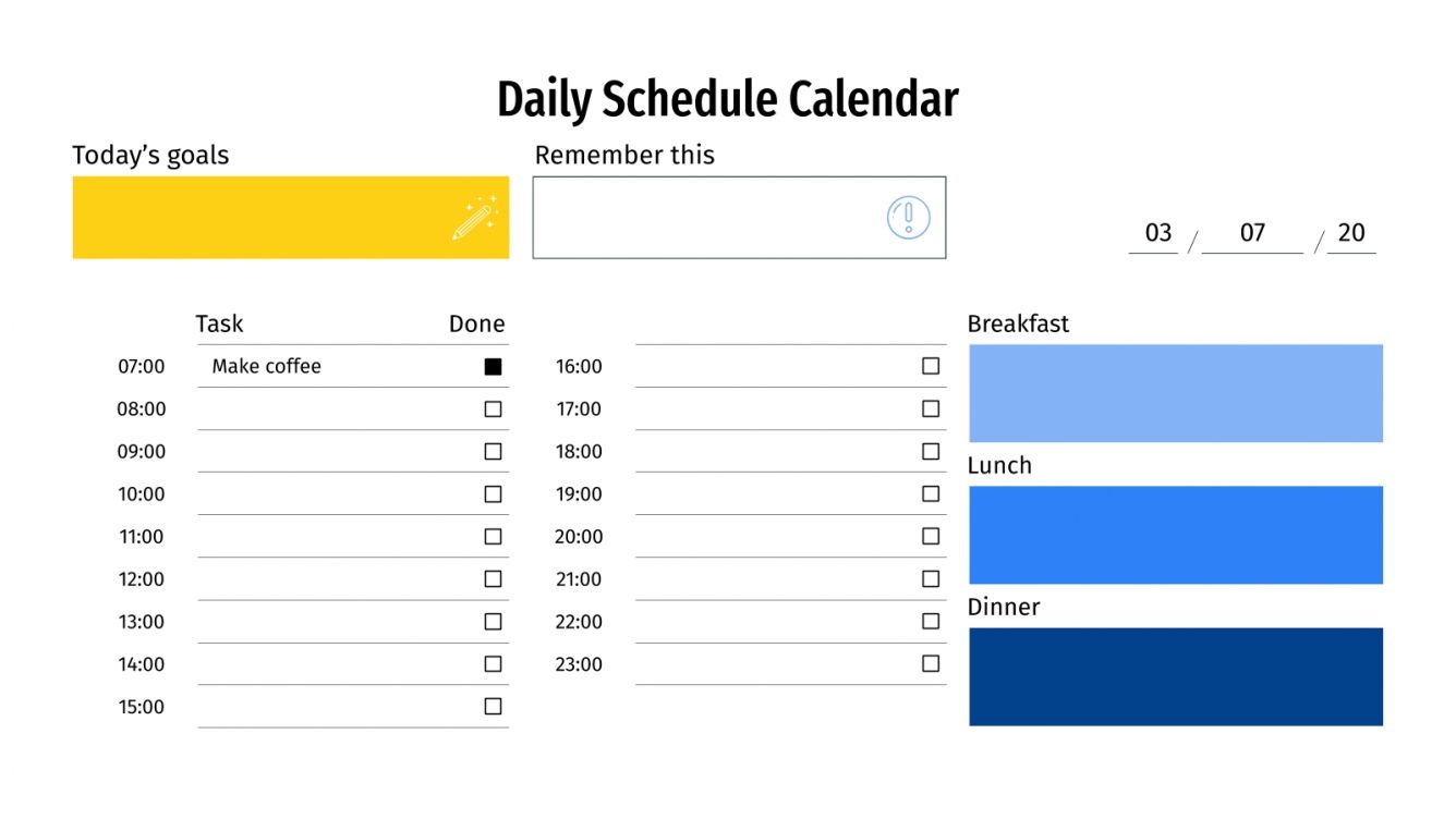 Daily Schedule Calendar for Google Slides and PowerPoint