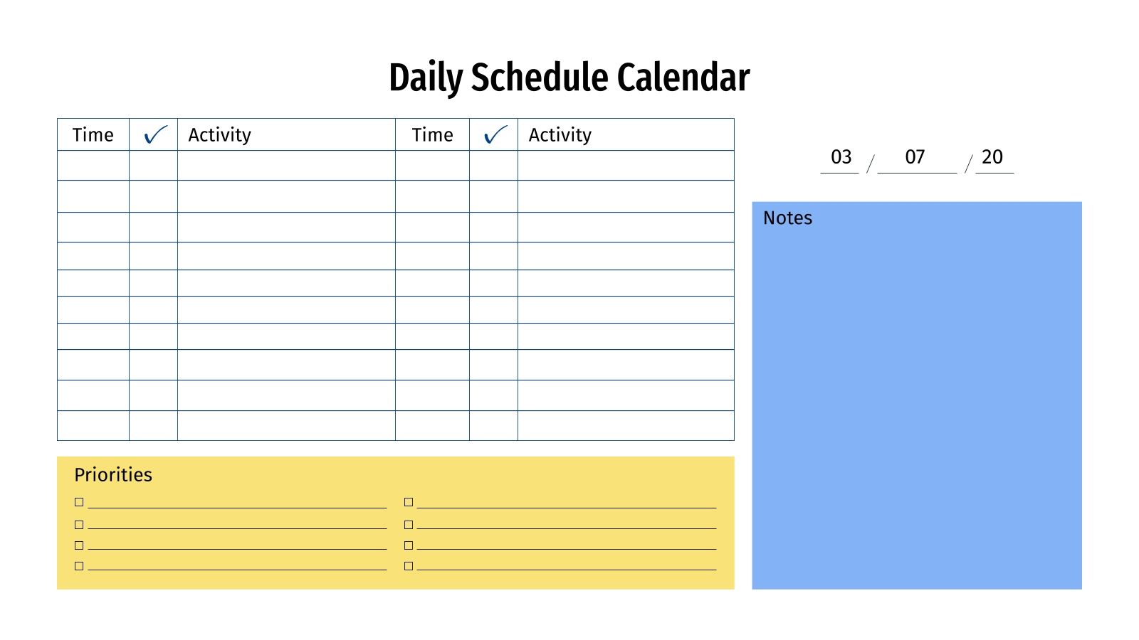 Daily Schedule Calendar for Google Slides and PowerPoint