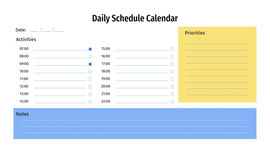 Daily Schedule Calendar for Google Slides and PowerPoint