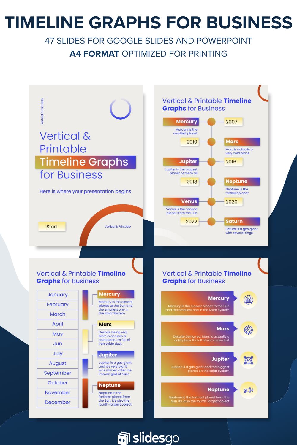 Vertical & Printable Timeline Graphs for Business