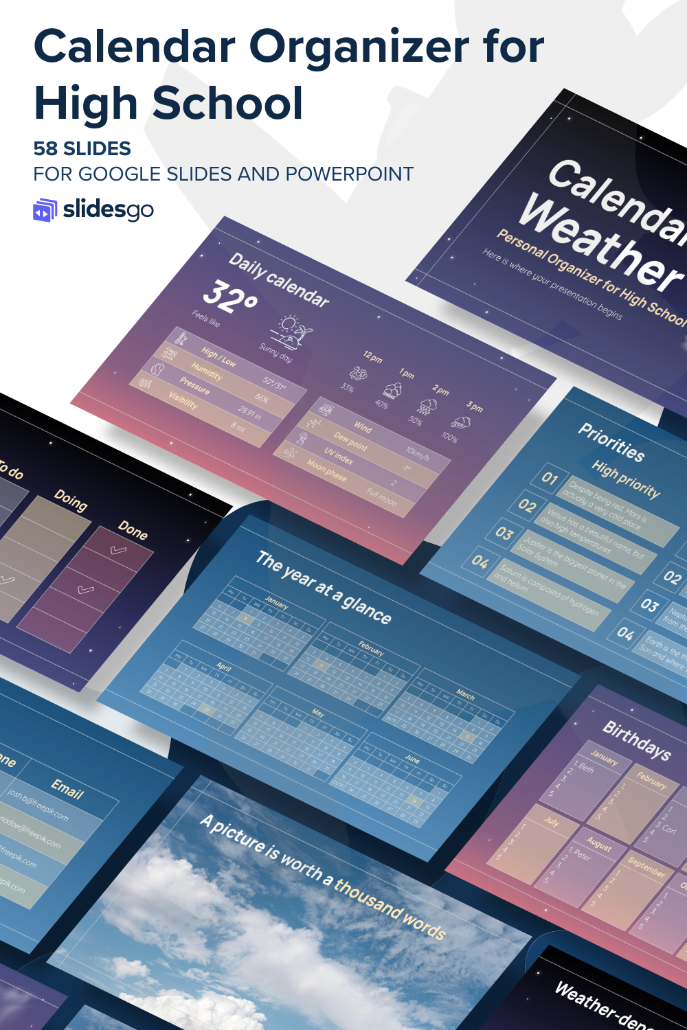 Calendar & Weather Personal Organizer | Google Slides & PPT