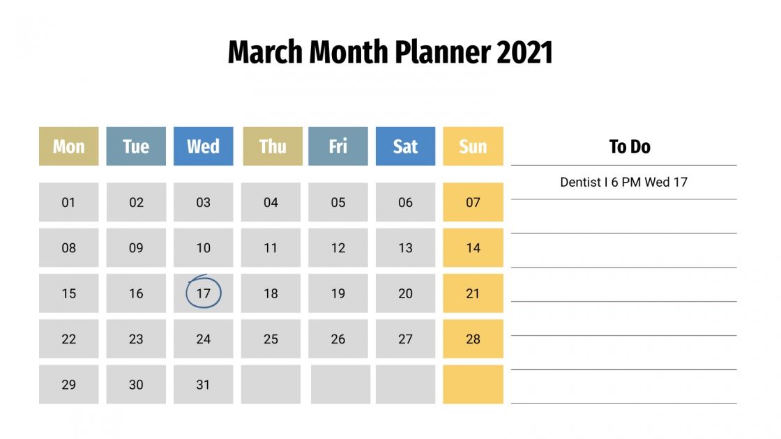 March Month Planner 2021 | Google Slides & PPT theme