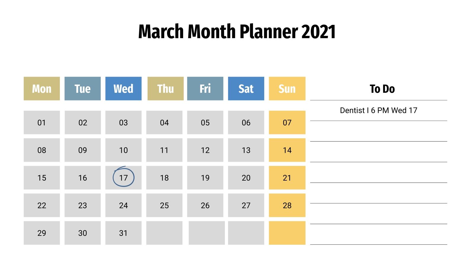 March Month Planner 2021 | Google Slides & PPT theme