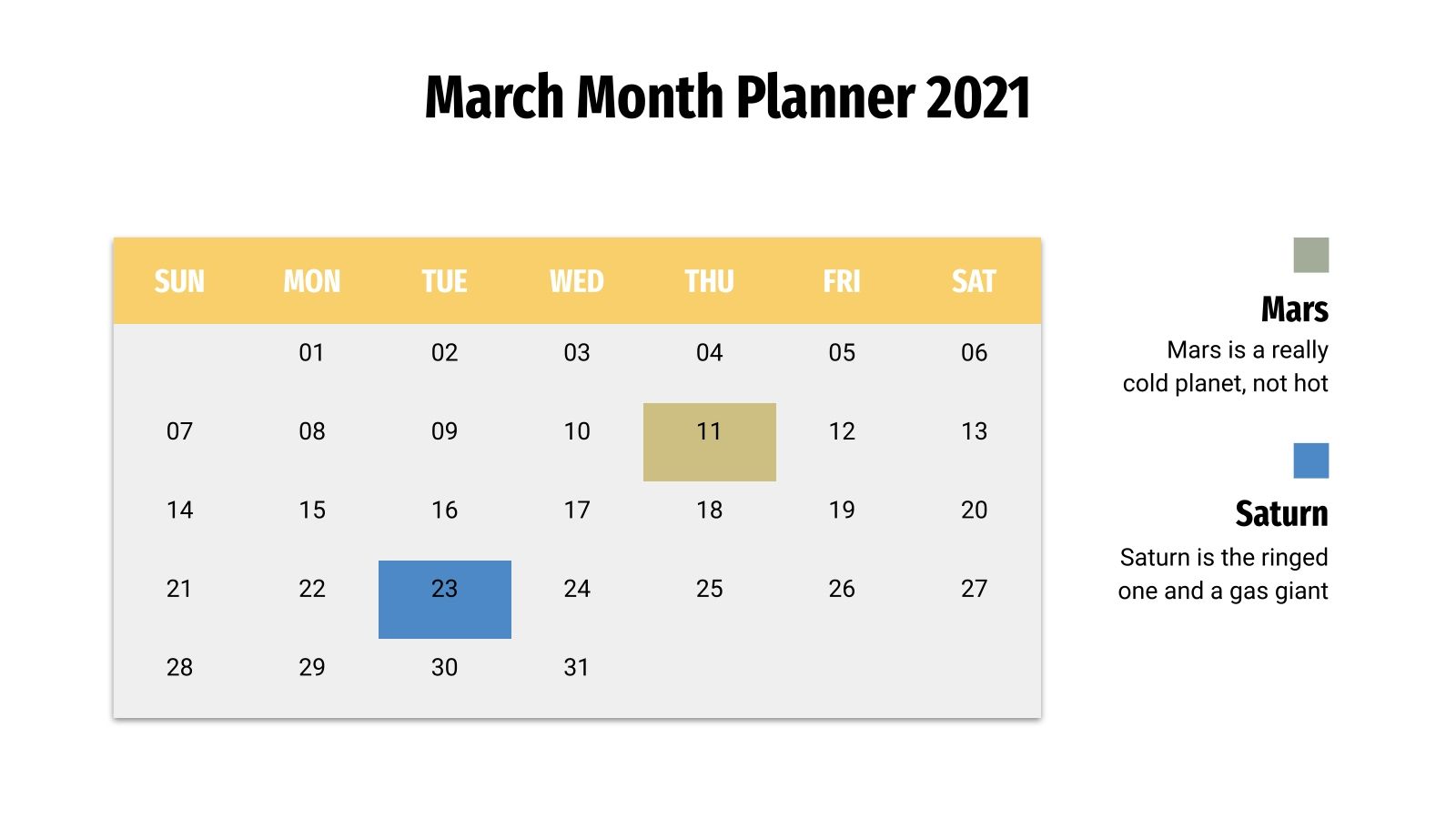 March Month Planner 2021 | Google Slides & PPT theme