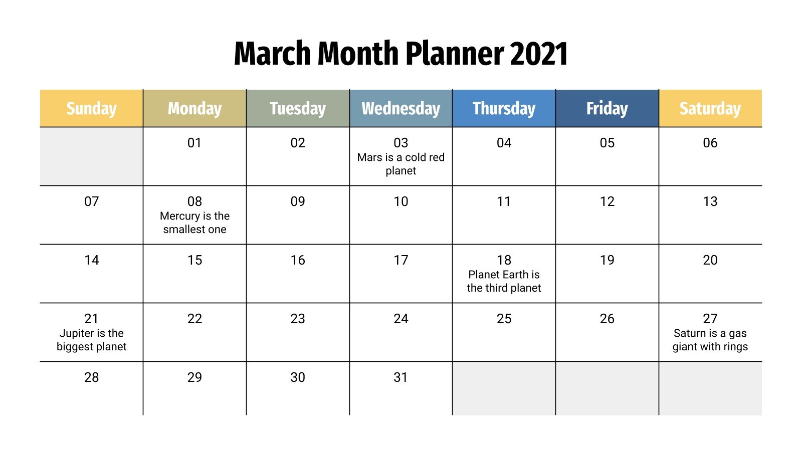 March Month Planner 2021 | Google Slides & PPT theme