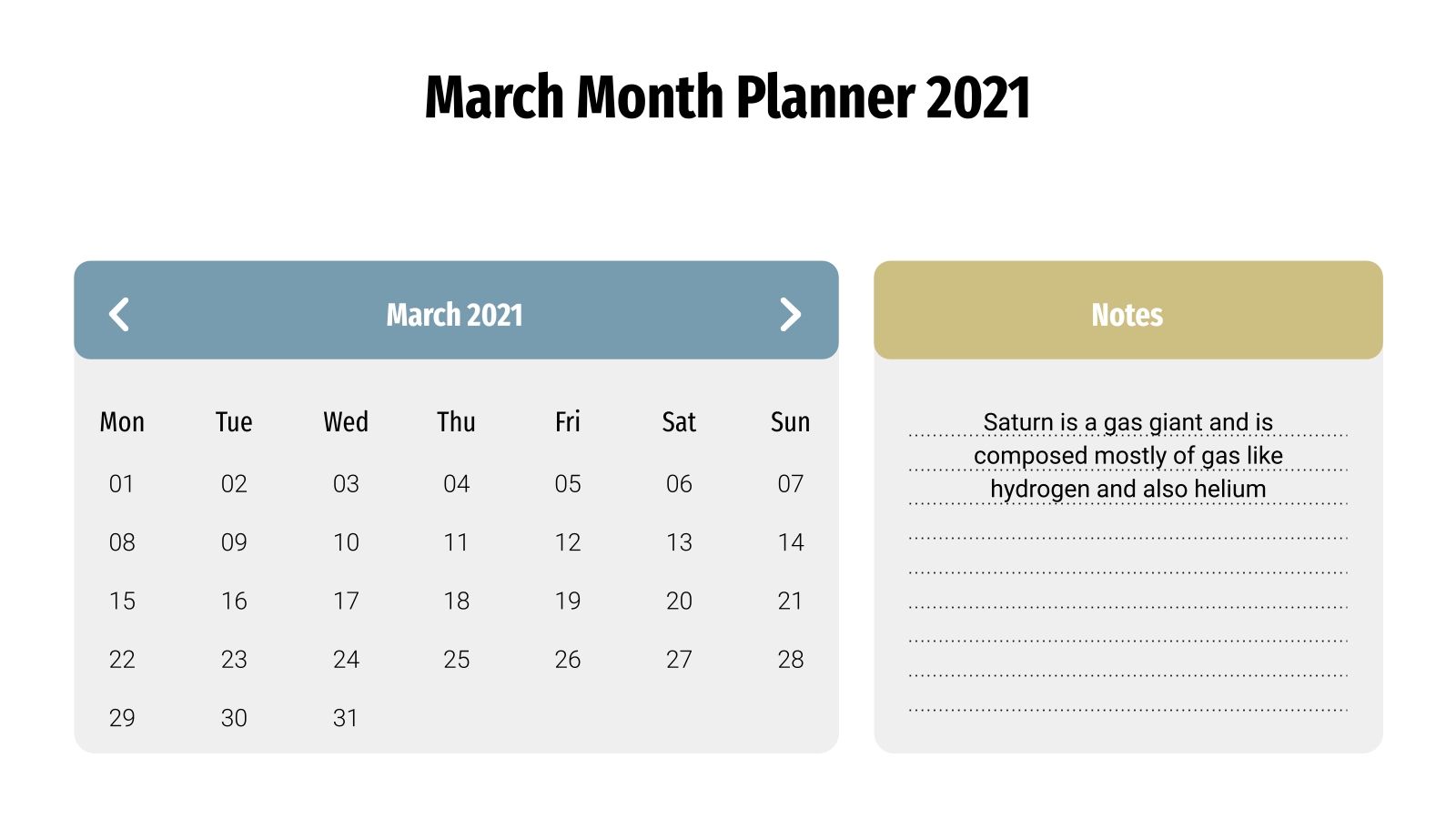 March Month Planner 2021 | Google Slides & PPT theme