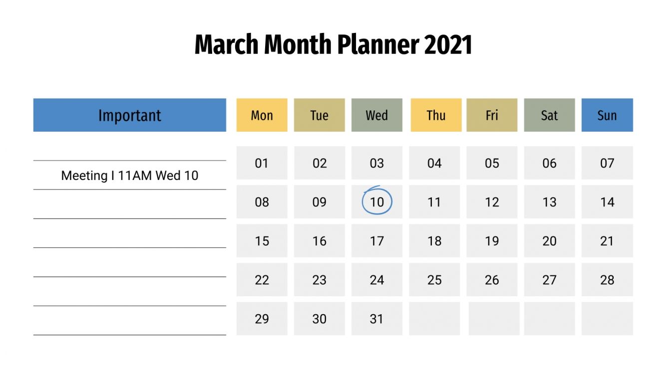 March Month Planner 2021 | Google Slides & PPT theme