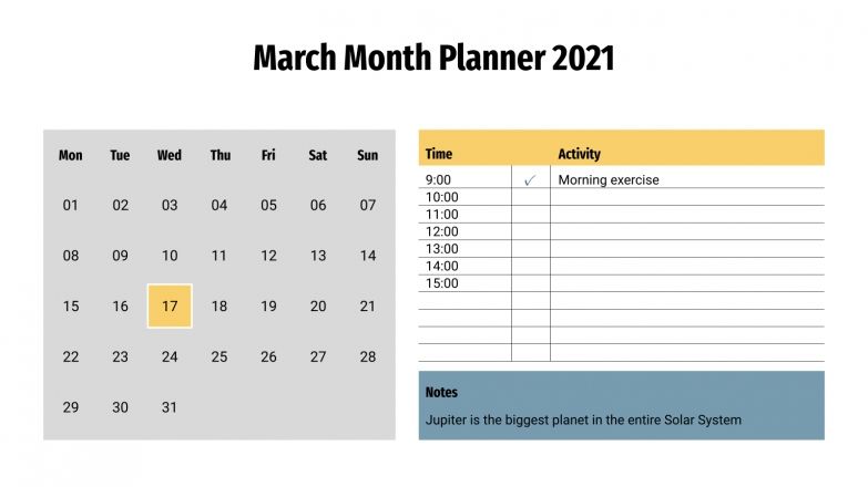 March Month Planner 2021 | Google Slides & PPT theme