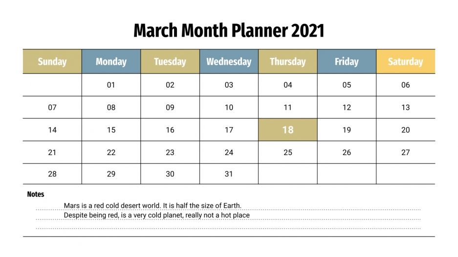 March Month Planner 2021 | Google Slides & PPT theme