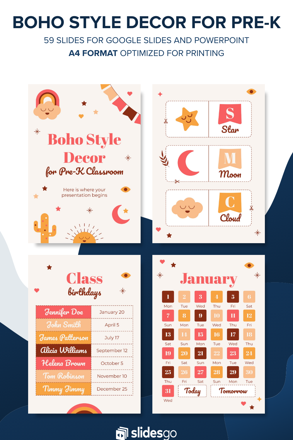 Boho Style Decor for Pre-K Classroom | Google Slides & PPT