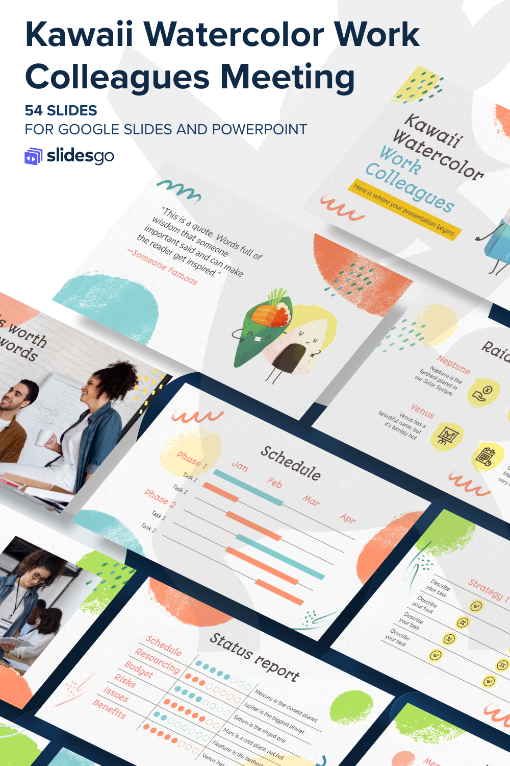Kawaii Watercolor Work Colleagues Meeting | Google Slides & PPT