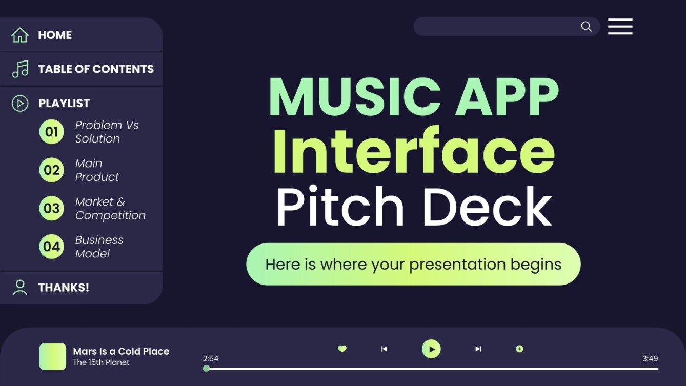 Music App Interface Pitch Deck | Google Slides & PowerPoint